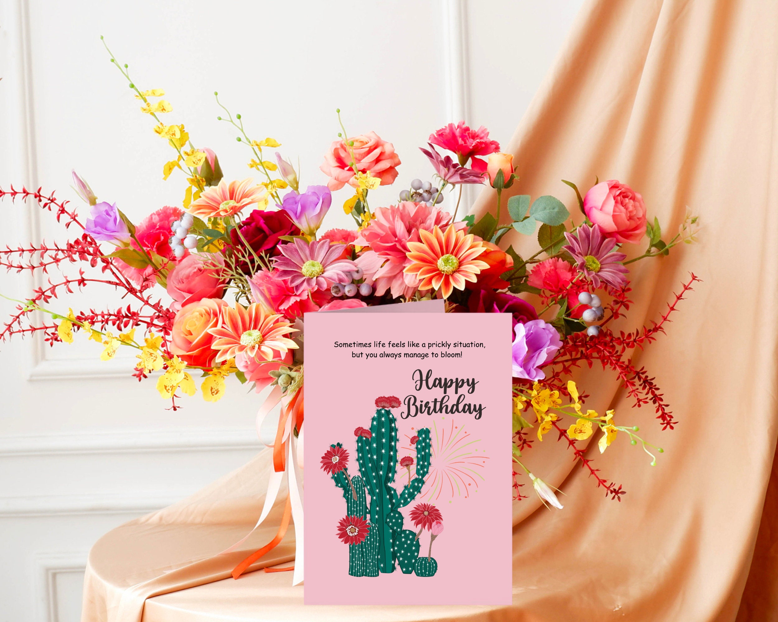 Printable Birthday Card,cactus Greeting Card,5x7 Printable Card,happy ...