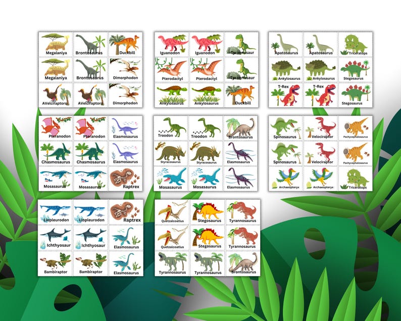 Printable Dinosaur Flash Cards for Kid's Activity, Dinosaur Memory Card ...