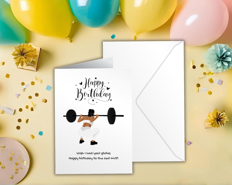 Printable Humorous Fitness Lover Birthday Card, Funny Gym Girl Birthday ...