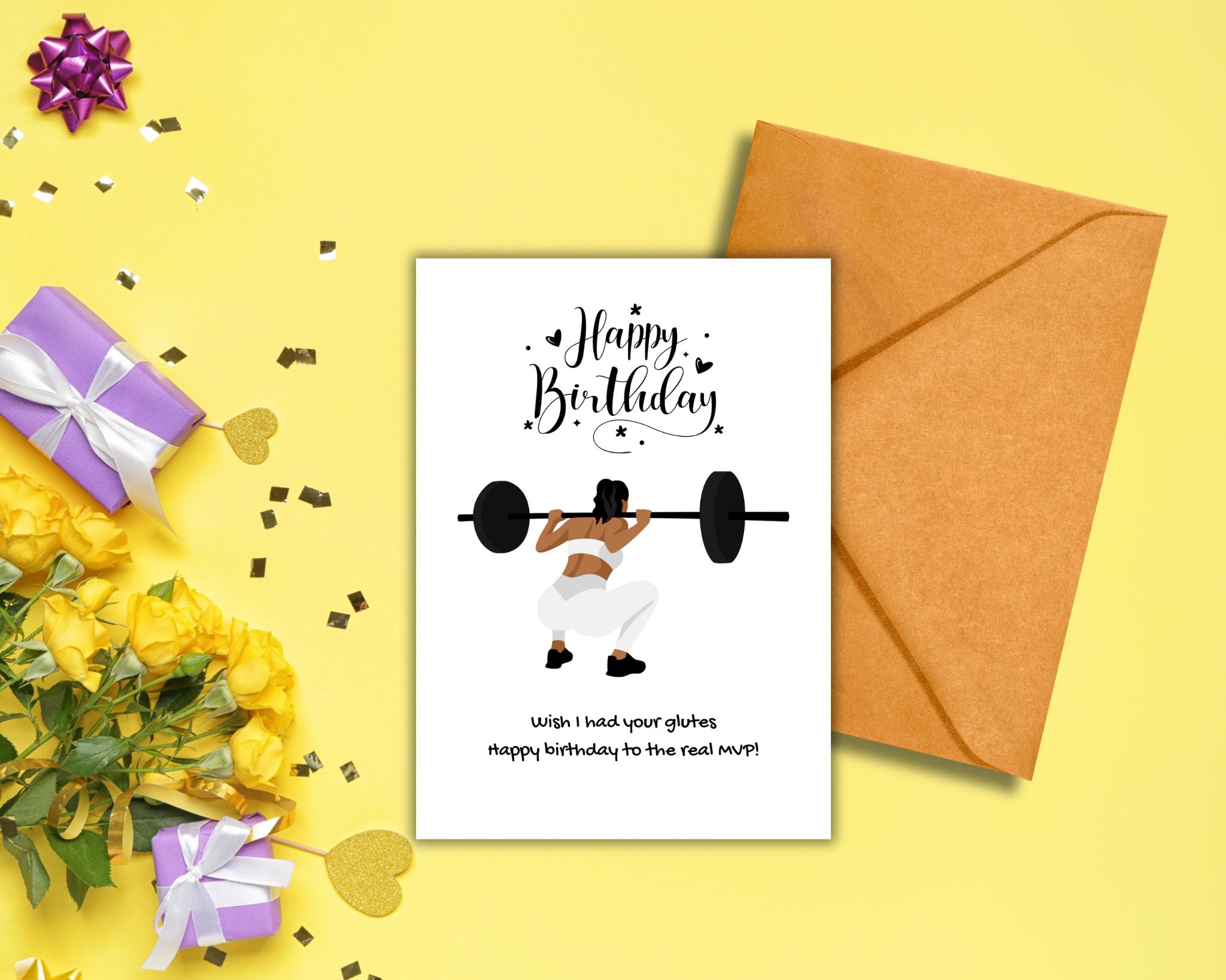 Printable Humorous Fitness Lover Birthday Card, Funny Gym Girl Birthday ...