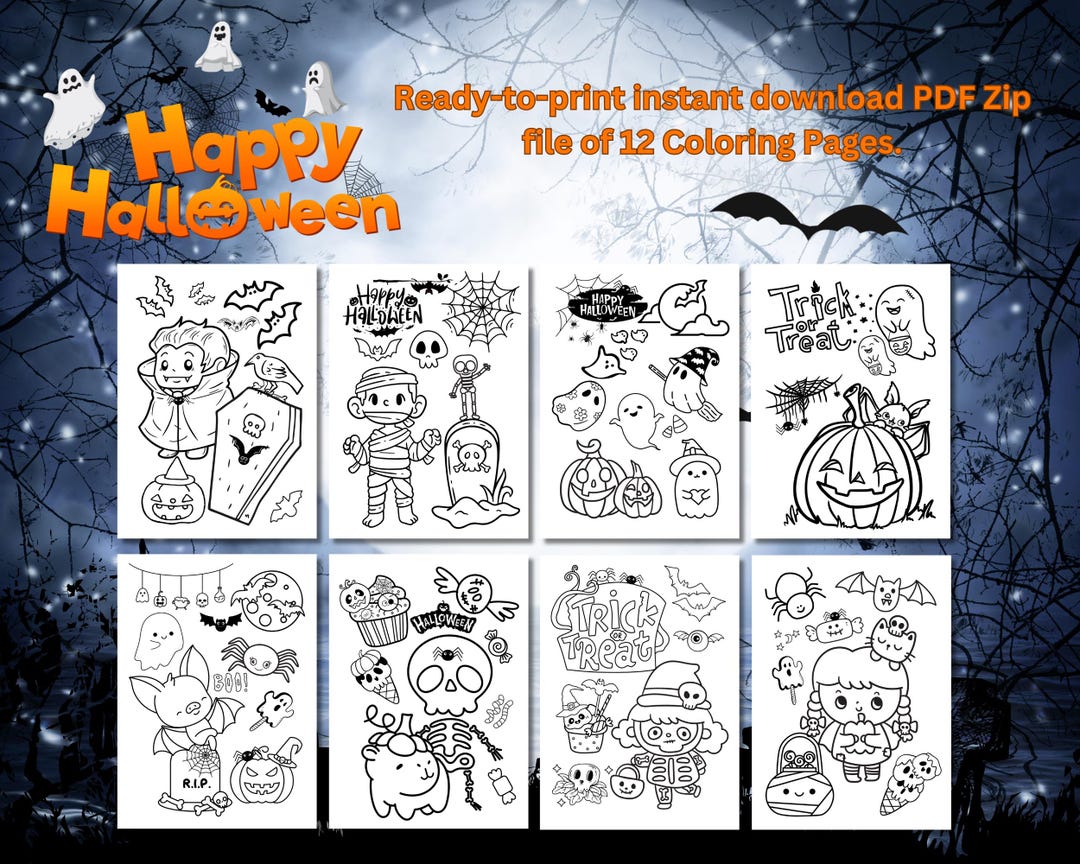 Halloween Coloring Pages for Kids,cute Spooky Colouring Page, Printable ...