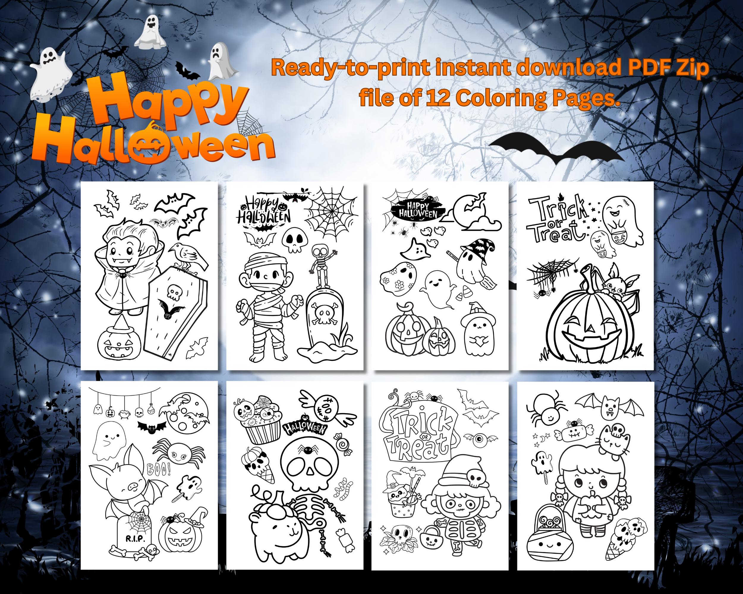 Halloween Coloring Pages for Kids,cute Spooky Colouring Page, Printable ...