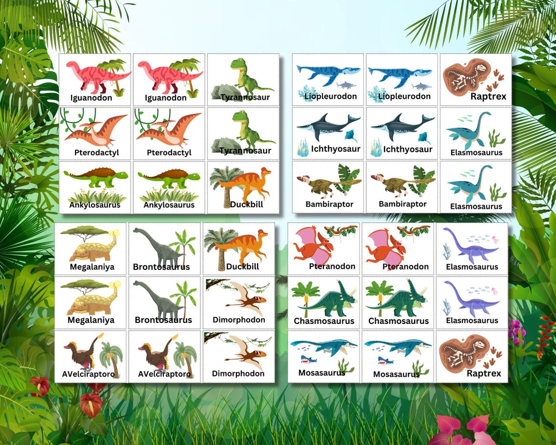 Printable Dinosaur Flash Cards for Kid's Activity, Dinosaur Memory Card ...