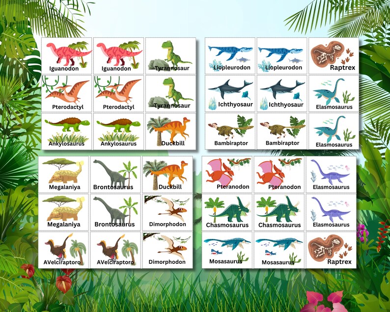 Printable Dinosaur Flash Cards for Kid's Activity, Dinosaur Memory Card ...
