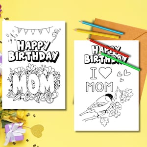 Printable Birthday Coloring Card for Mom: DIY Set of Two (digital ...