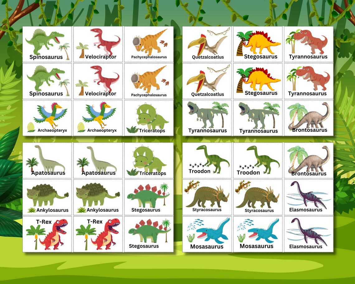 Printable Dinosaur Flash Cards for Kid's Activity, Dinosaur Memory Card ...
