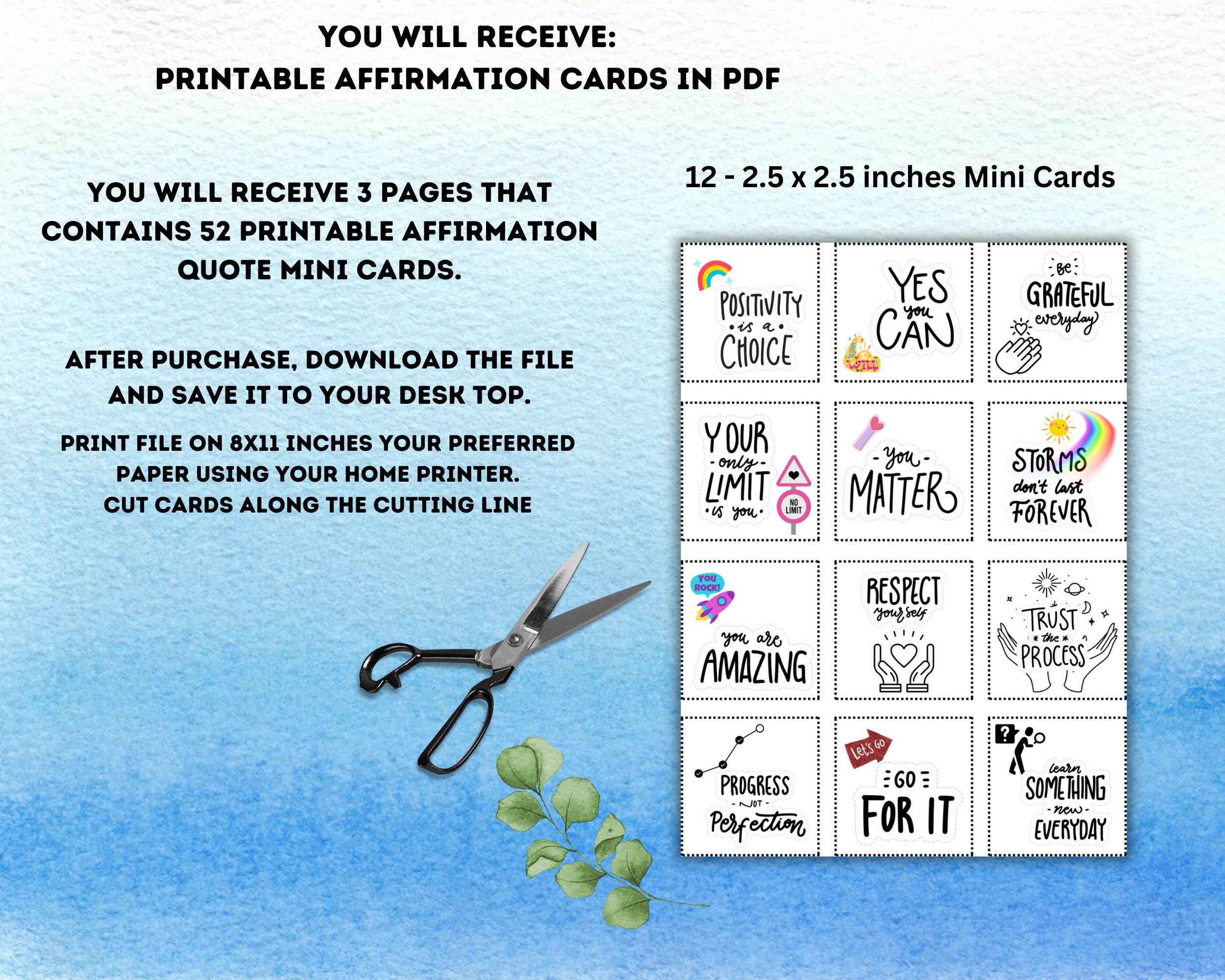 Inspirational Affirmation Quote Cards, Mindfulness Cards, Printable ...