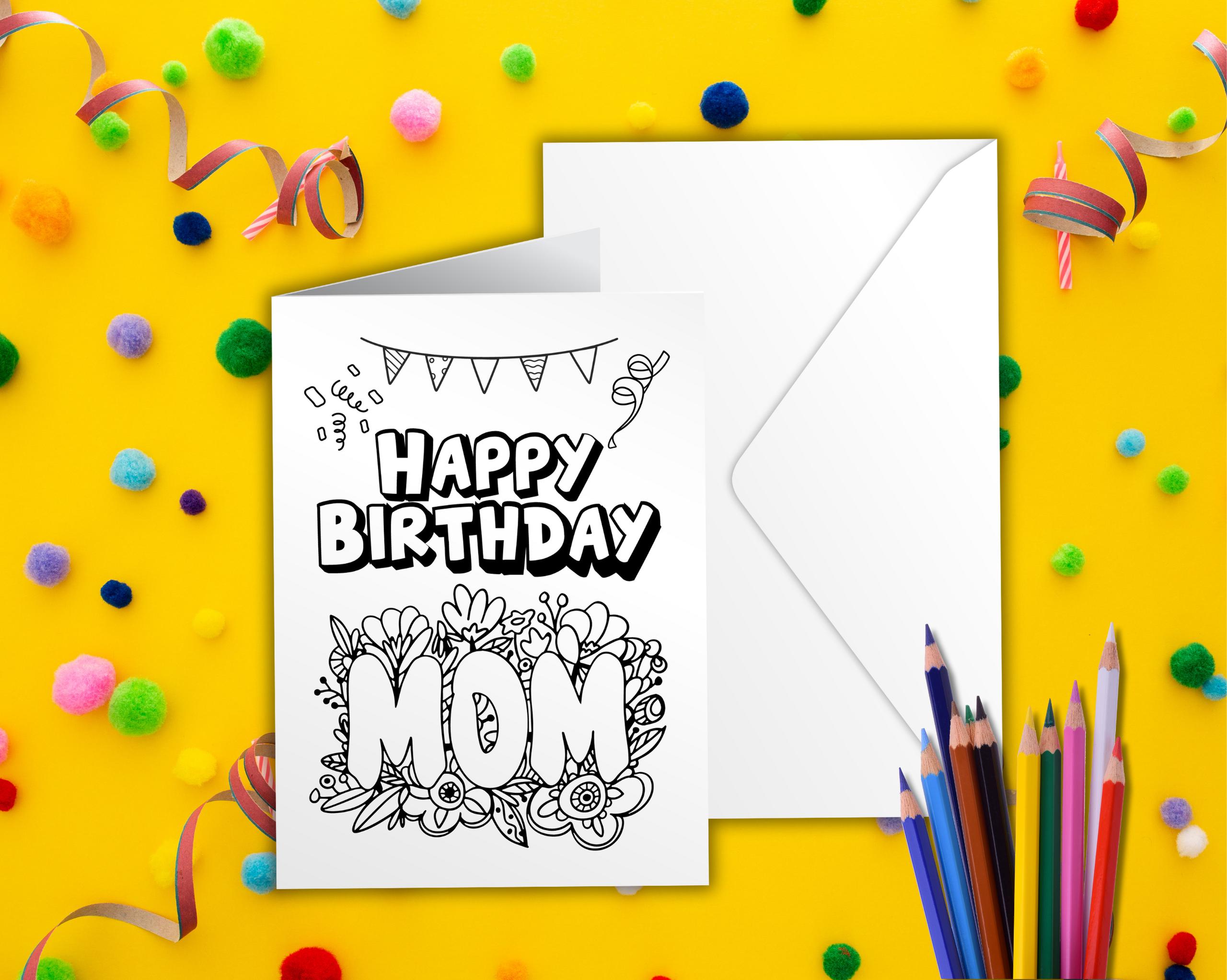 Printable Birthday Coloring Card for Mom: DIY Set of Two (digital ...