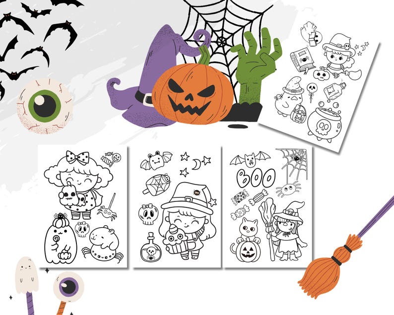 Halloween Coloring Pages for Kids,cute Spooky Colouring Page, Printable ...