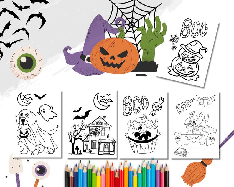 Halloween Coloring Pages for Kids,cute Spooky Colouring Page, Printable ...