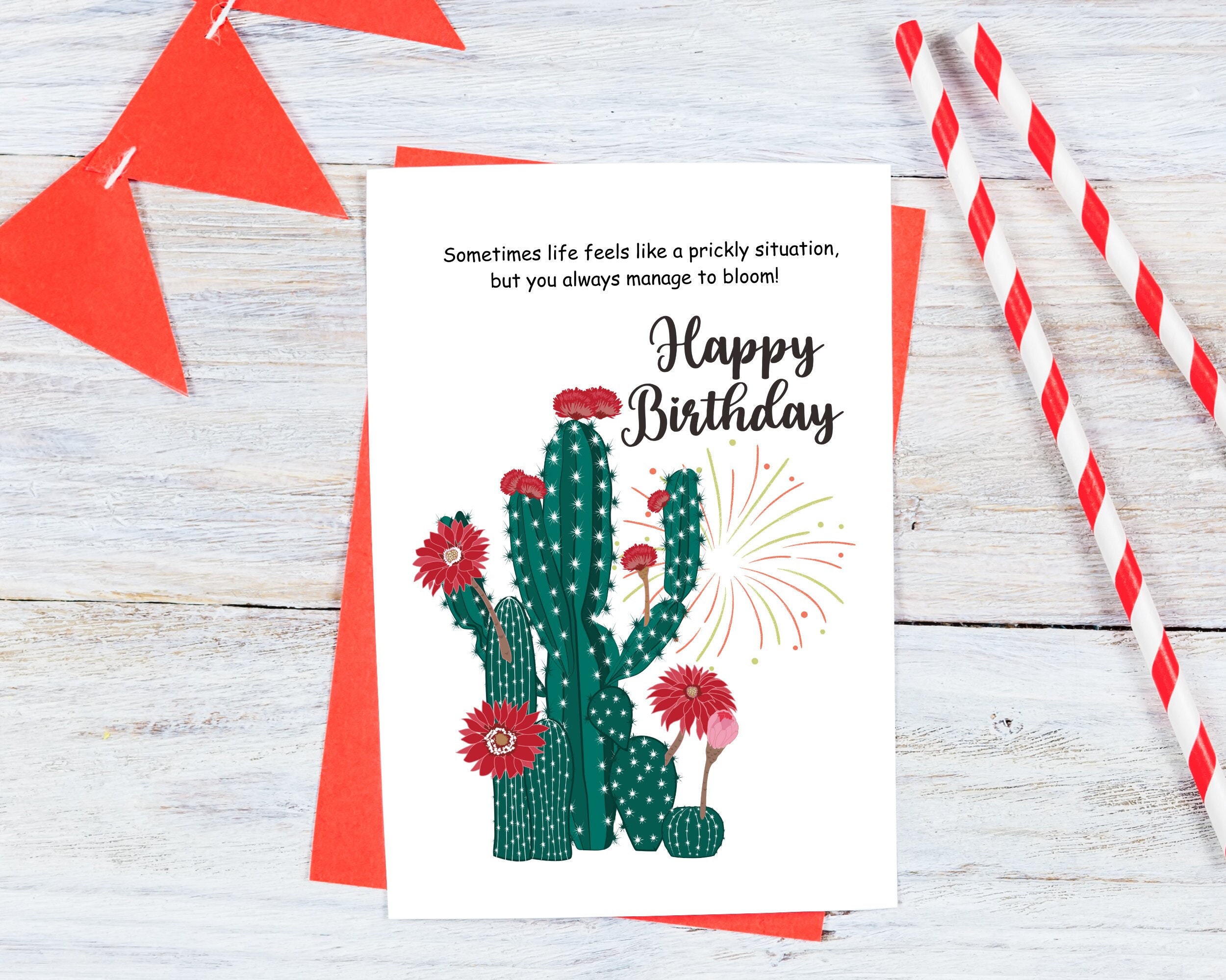 Printable Birthday Card,cactus Greeting Card,5x7 Printable Card,happy ...
