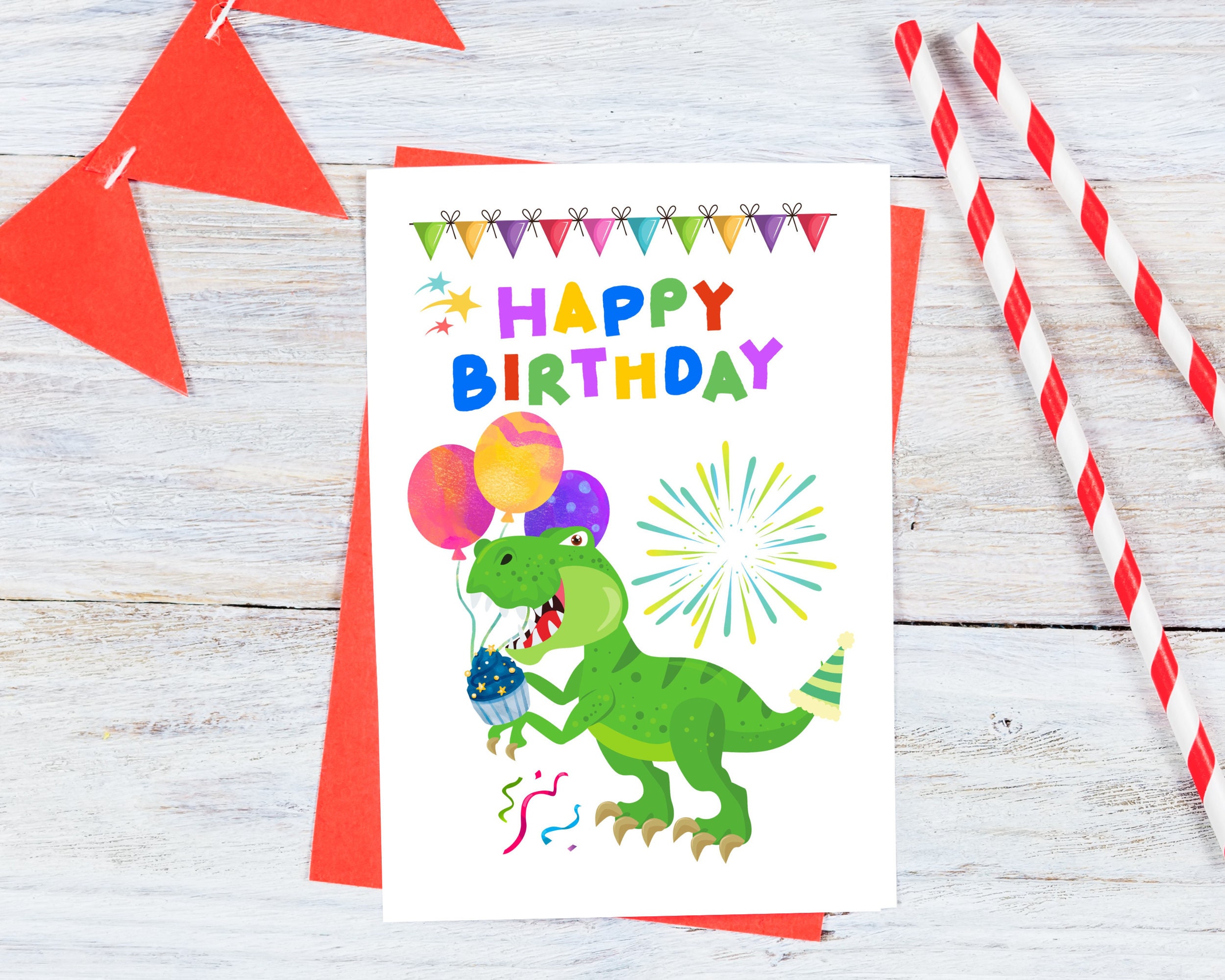 Printable Dinosaur Birthday Card, Dinosaur Card, 5x7 Printable Card ...