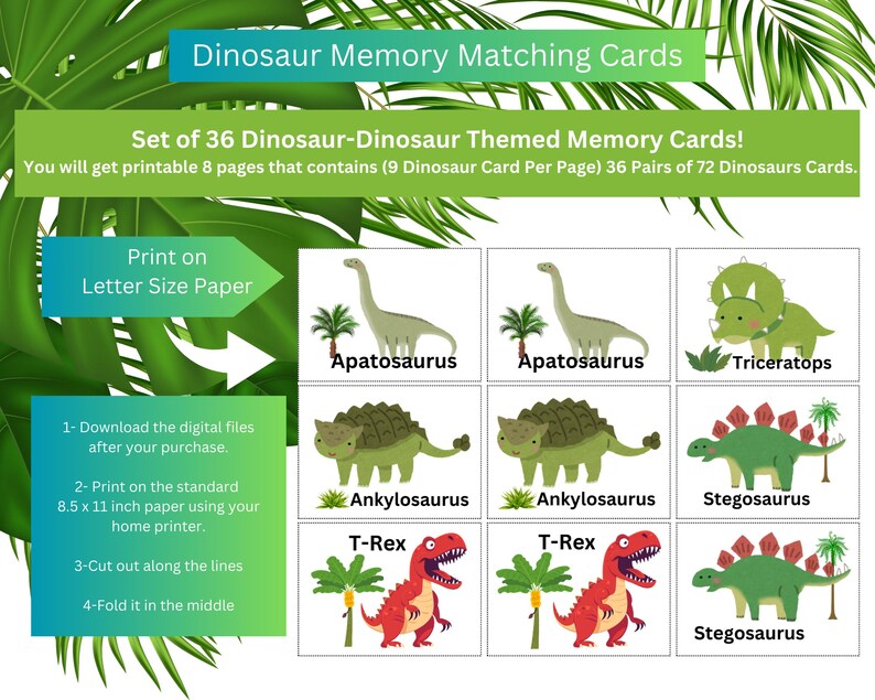 Printable Dinosaur Flash Cards for Kid's Activity, Dinosaur Memory Card ...