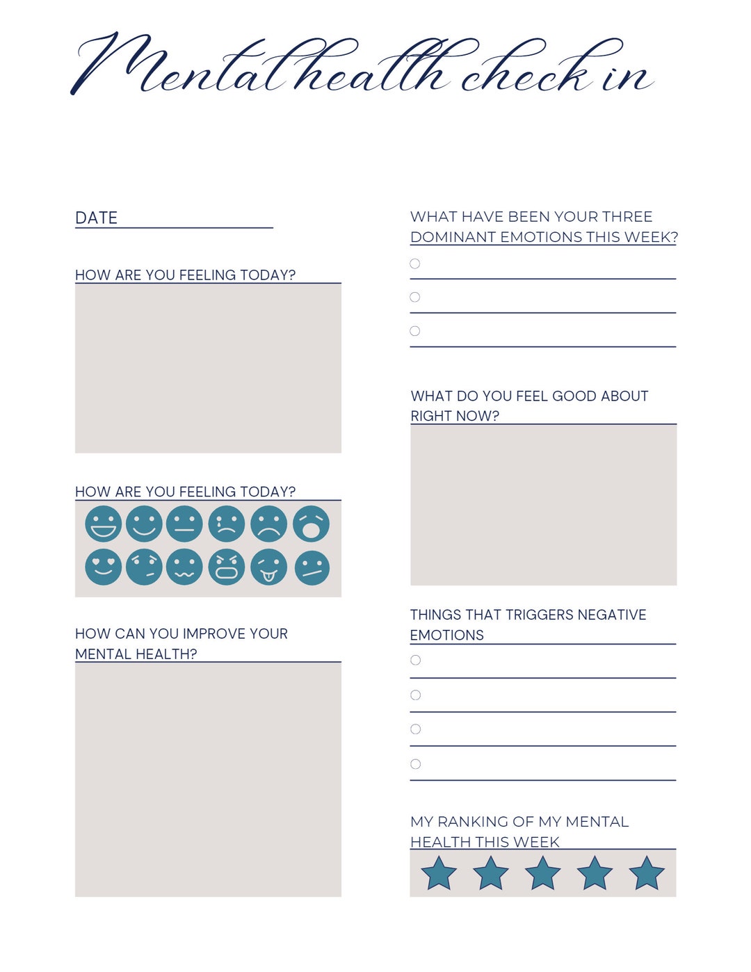 Mental Health Checklist - Etsy