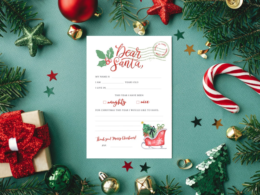 Printable Letter to Santa Kids Christmas Wish List Dear Santa Letter ...