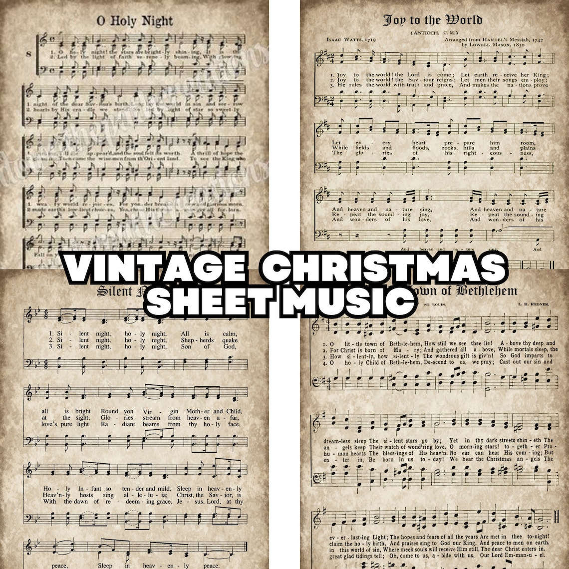 Vintage Christmas Sheet Music, Christmas Digital Art, Digital Wall Art ...