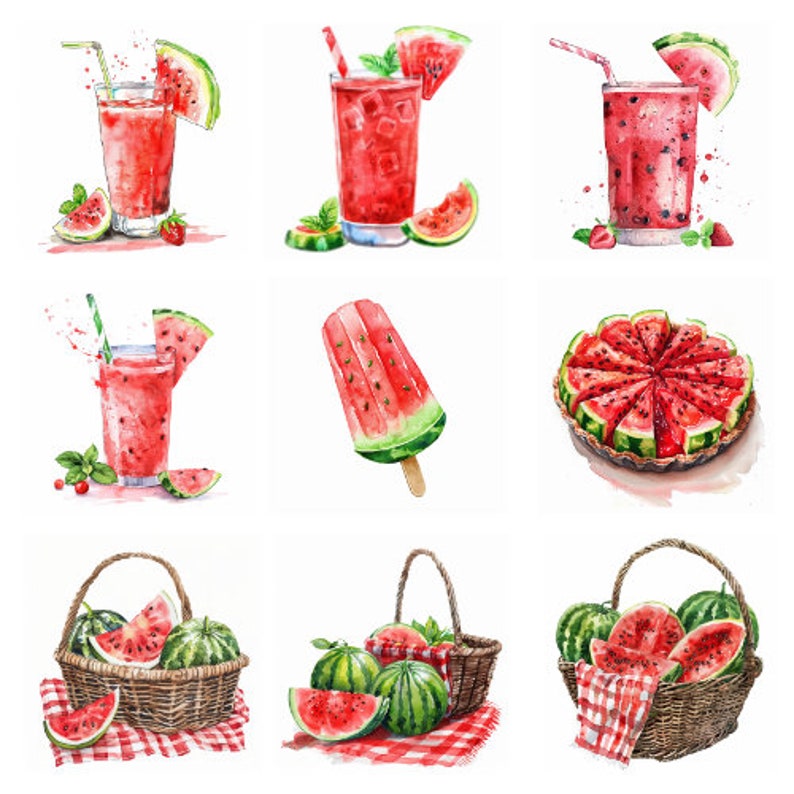 Watercolor Watermelon Clipart Bundle, Watermelon PNG, Fruit Clipart ...