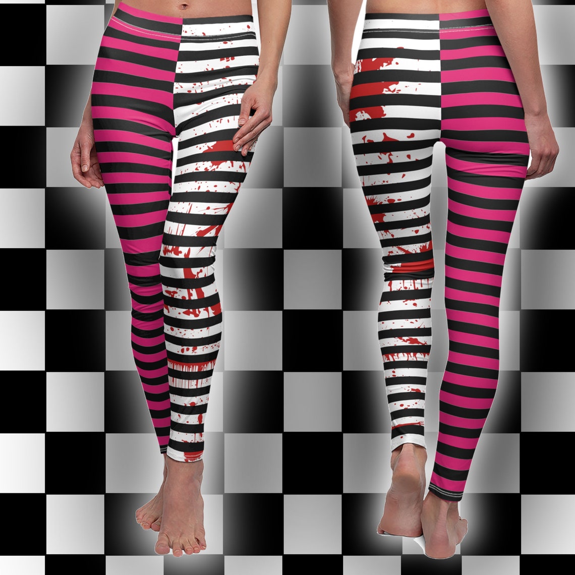 Hot Pink Striped Yoga Pants, Emo Blood Tights, Scene Y2k Accessory ...