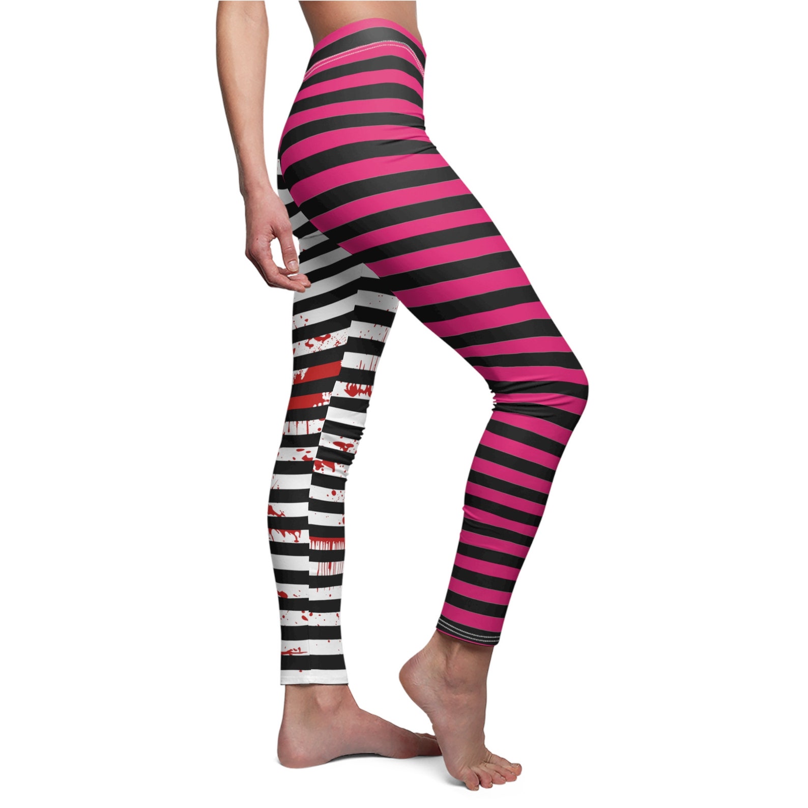 Hot Pink Striped Yoga Pants, Emo Blood Tights, Scene Y2k Accessory ...