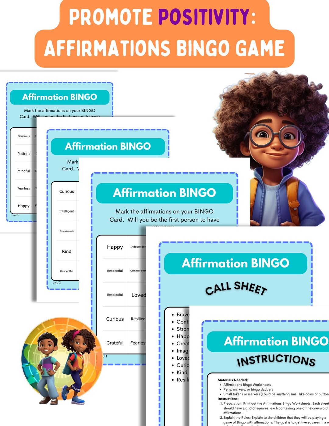 Children's Affirmations Bingo Worksheets – Educational Classroom ...