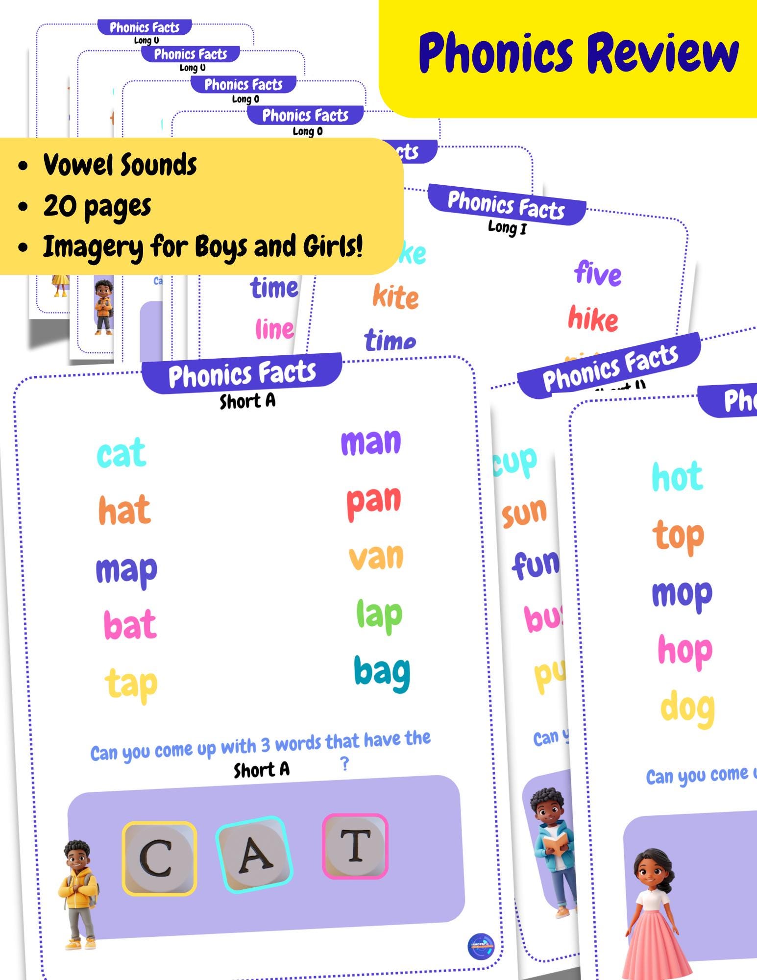 Phonics Vowel Sound Worksheets - Etsy