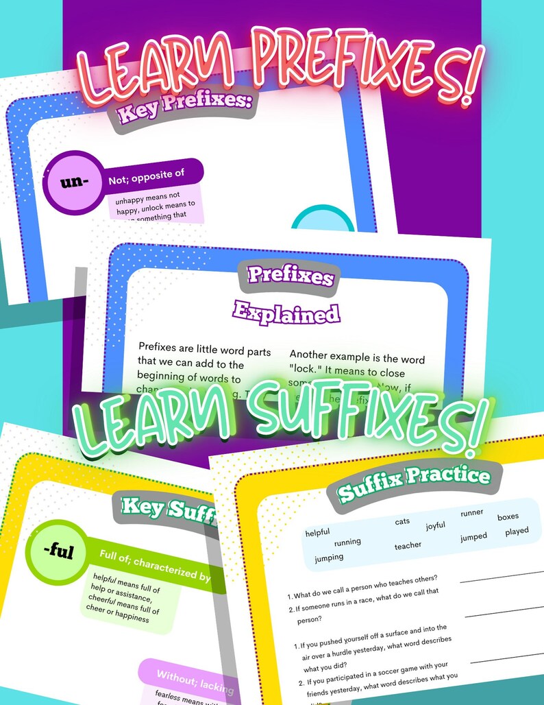 2nd Grade Reading Worksheets Set: Prefixes and Suffixes, Flash Cards ...