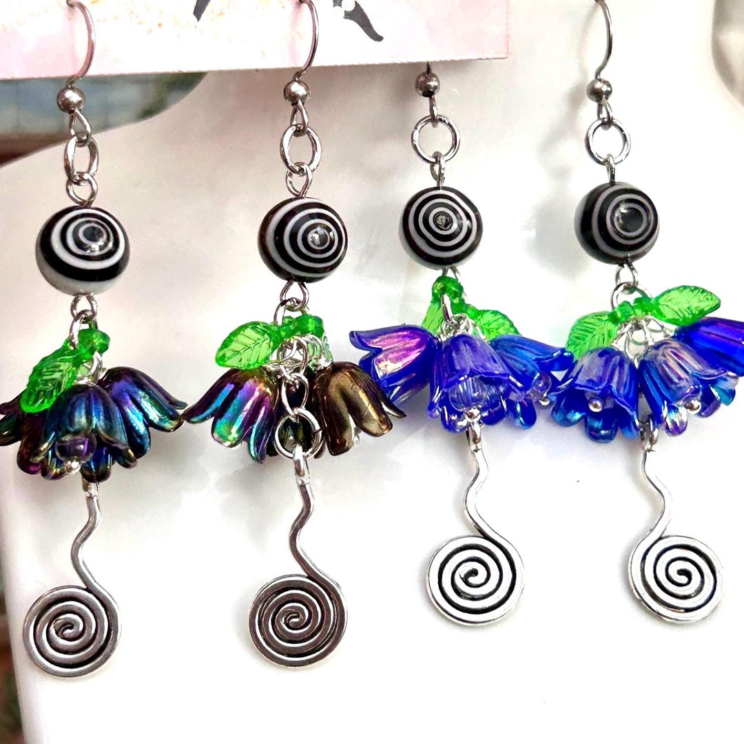 Whimsigoth Fairycore Whimsical Bellflower Earrings, Swirl Bead Earrings ...