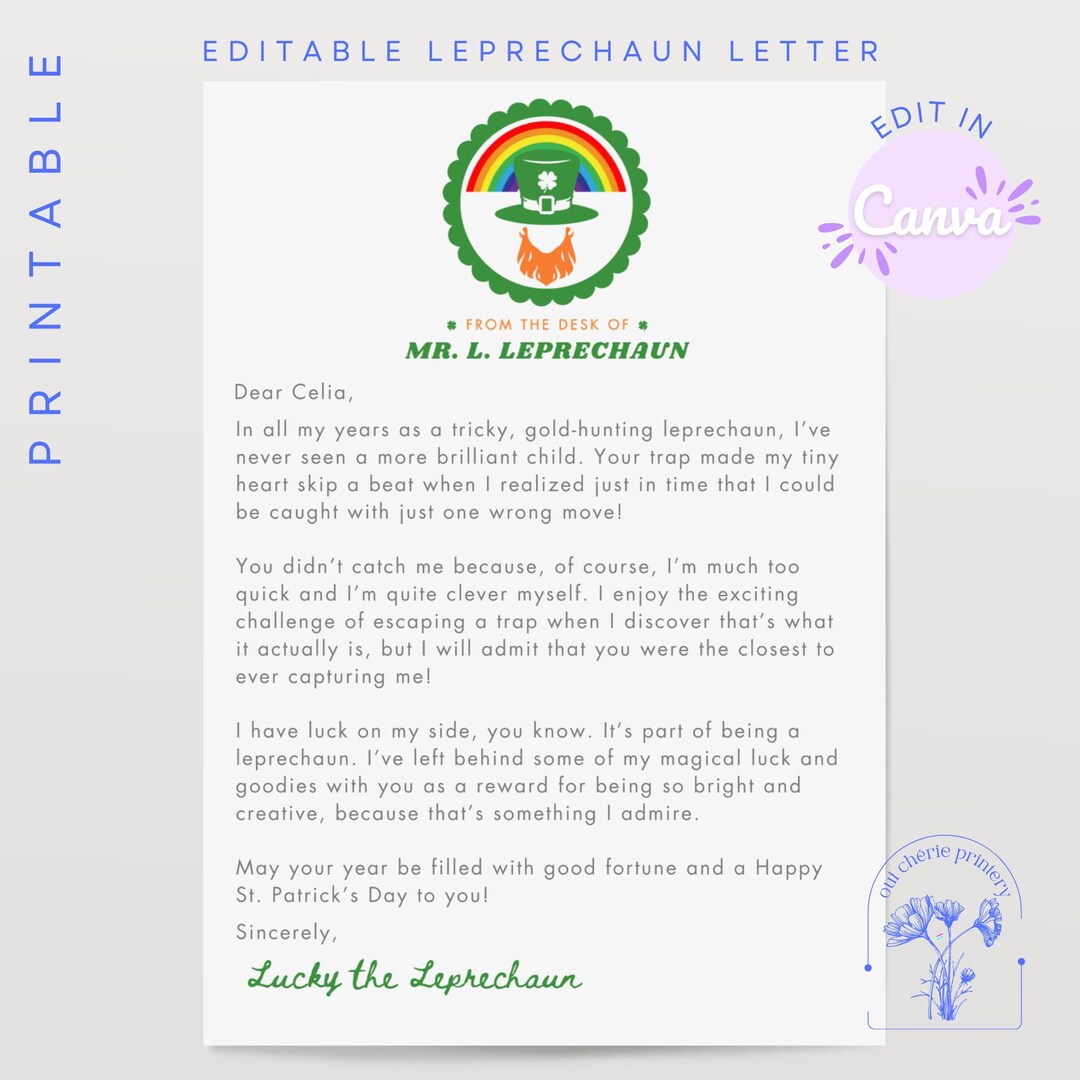 Editable Leprechaun Letter, Printable Leprechaun Letters to Kids ...