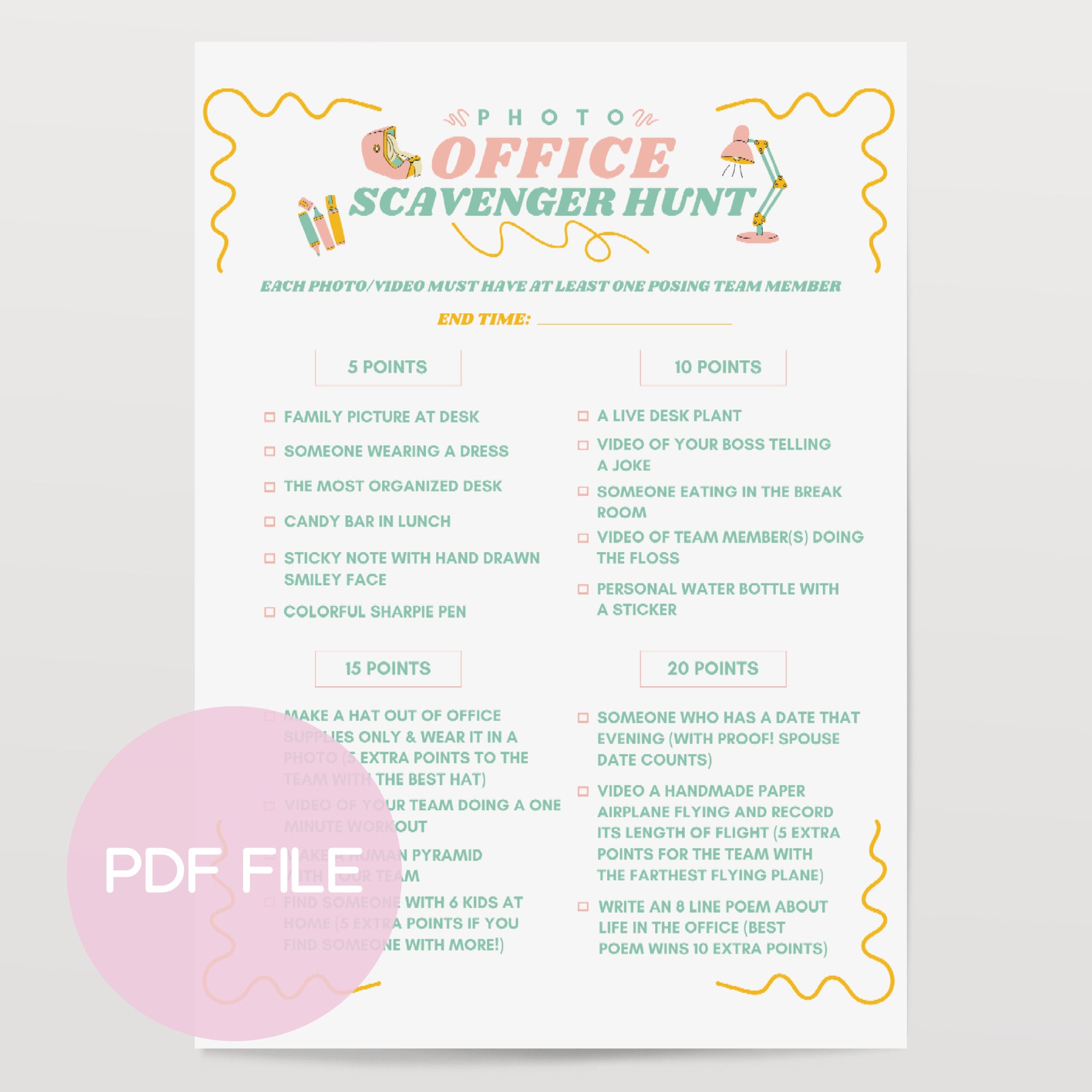 Printable Work Photo Scavenger Hunt, Adult Scavenger Hunt, Indoor ...