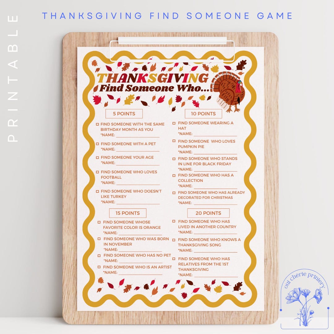 Printable Thanksgiving Find Someone Who Game, Friendsgiving Games ...