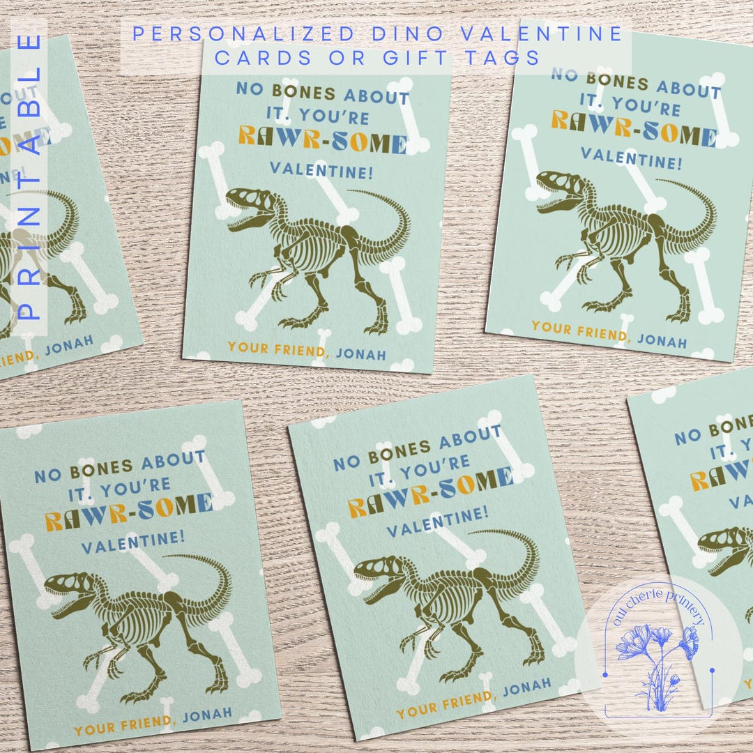 Personalized Printable Dinosaur Valentines for Boys and Girls ...