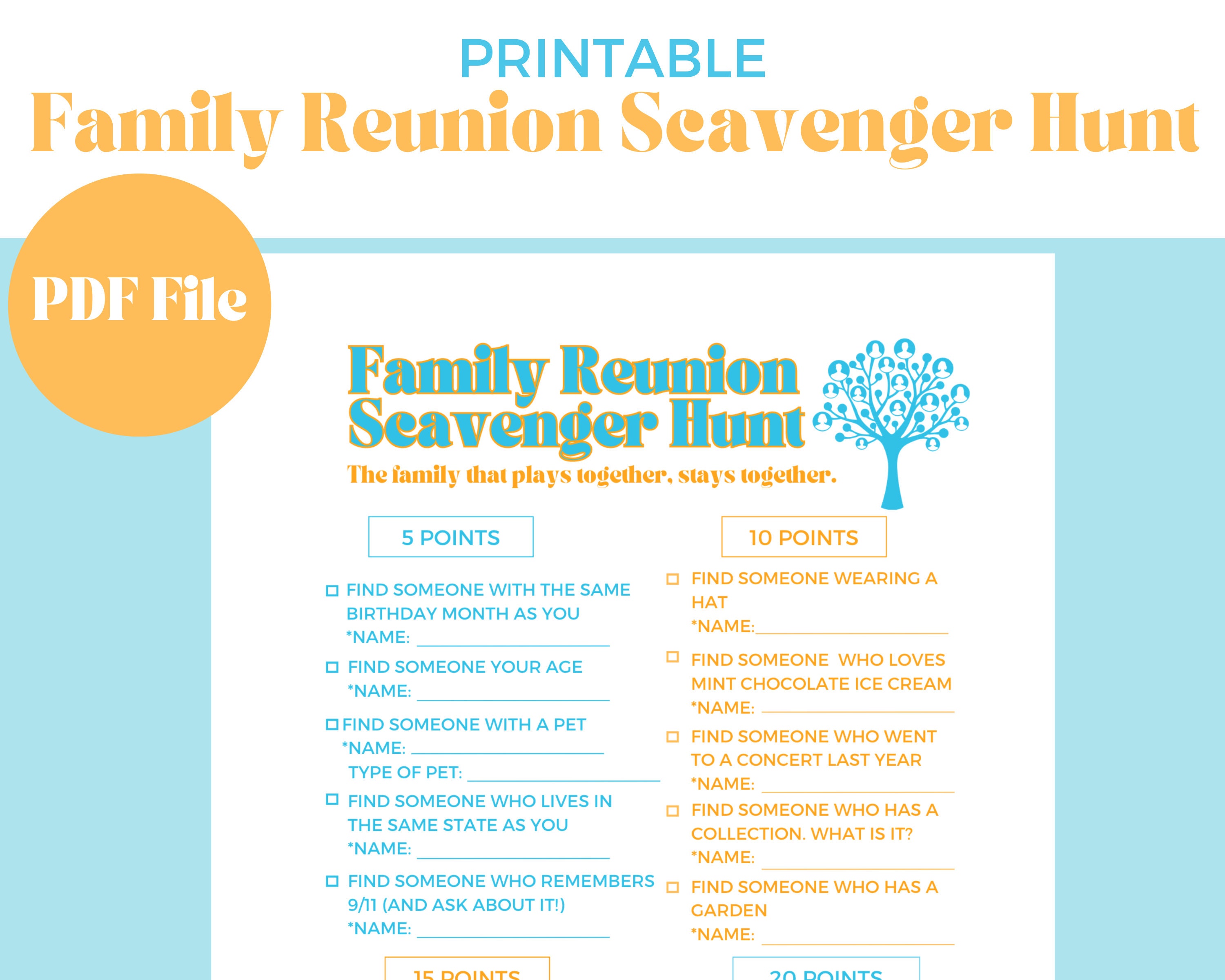Family Reunion Scavenger Hunt Printable Scavenger Hunt for - Etsy Canada