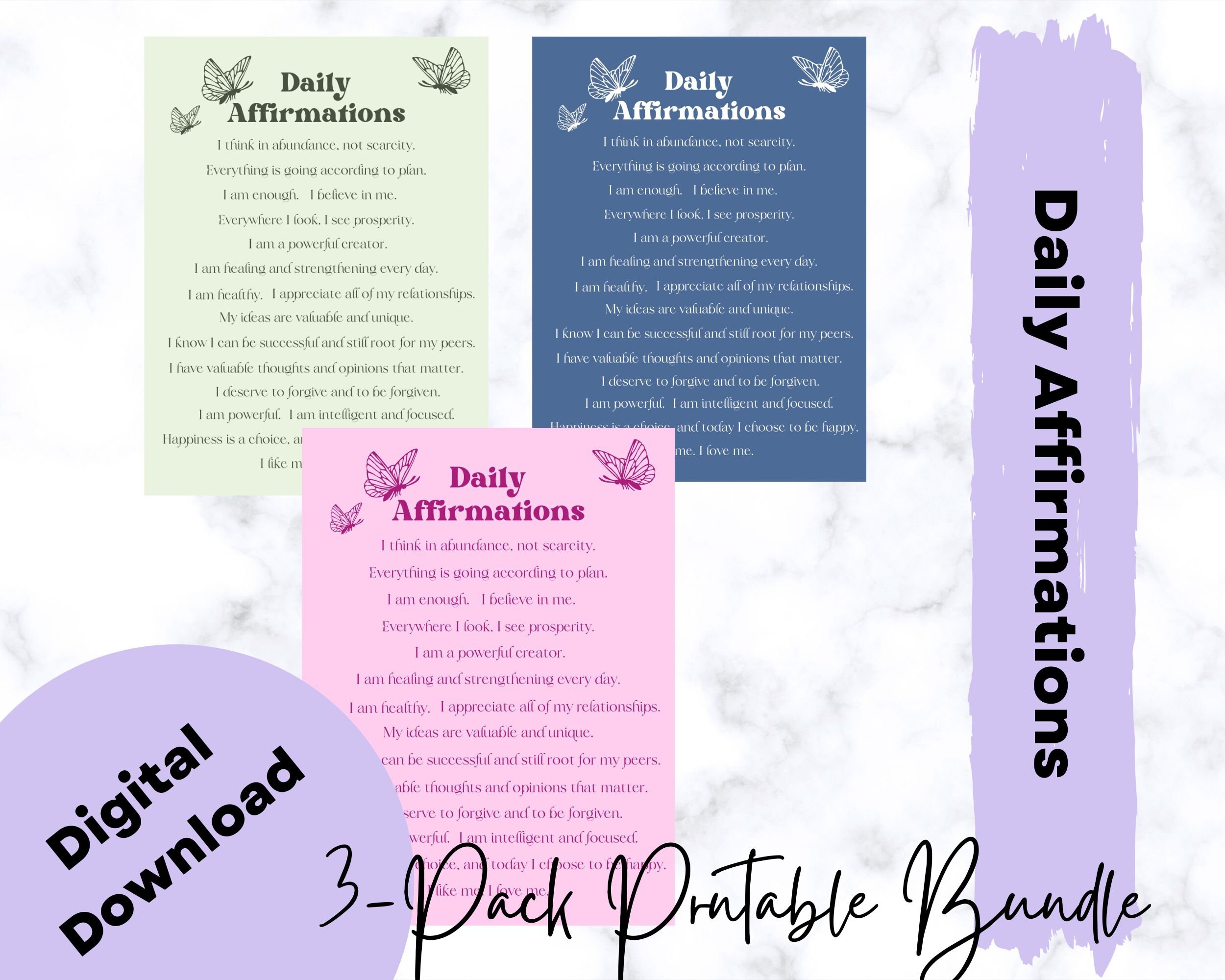 Daily Affirmations Green Wall Print, Preppy Room Decor, Dorm Decor ...