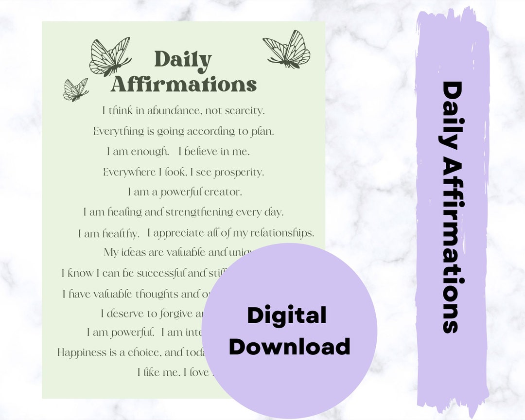 Daily Affirmations Green Wall Print, Preppy Room Decor, Dorm Decor ...