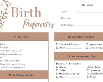 Birth Preferences Template Birth Plan Labor and Delivery Preferences ...