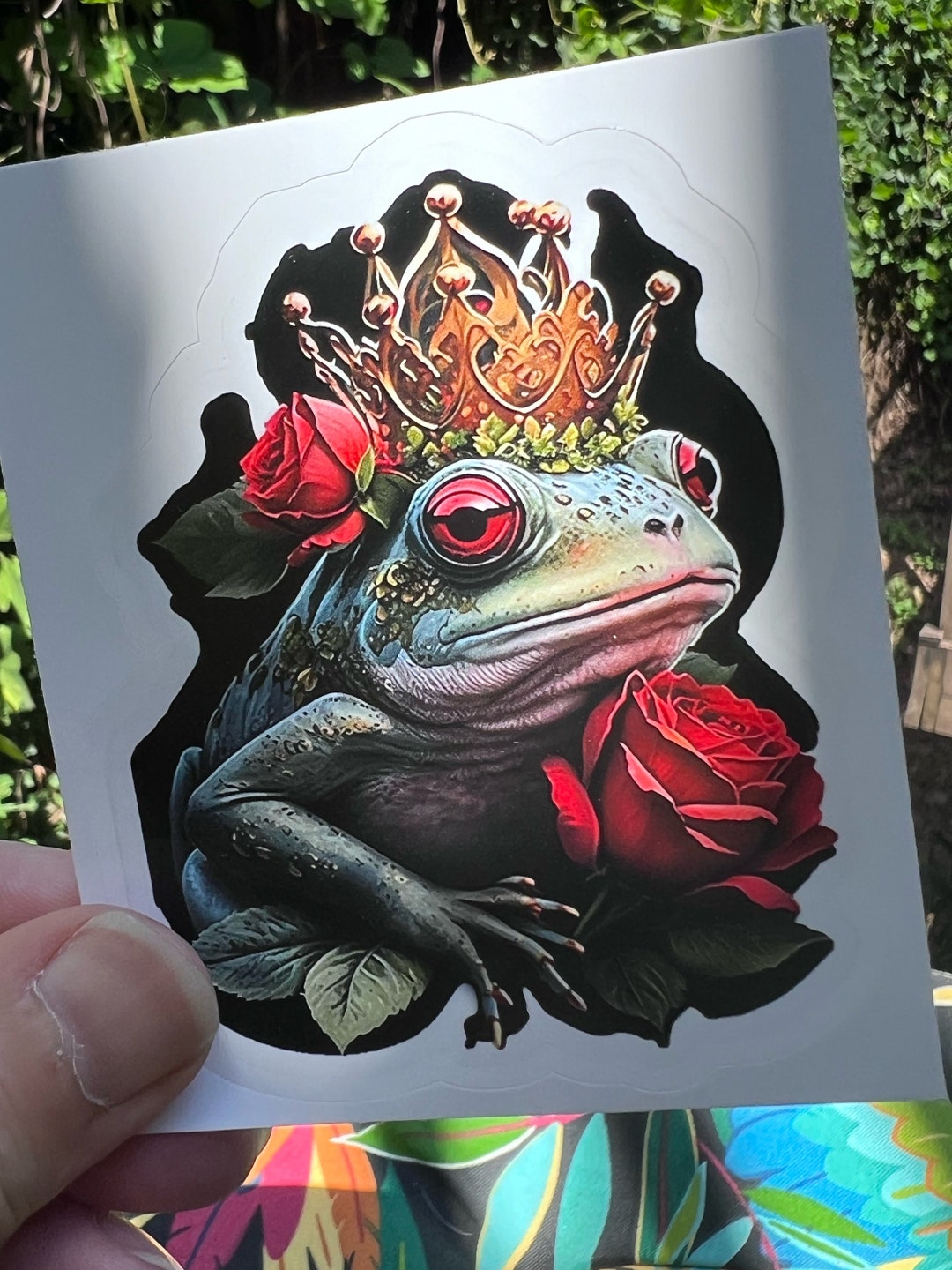 Frog With Crown and Roses Sticker, Cute Frog Sticker, Premium Red Queen ...