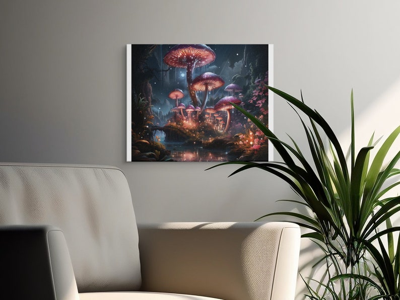Mushroom Glow Bioluminescent Wall Art Nature Digital Print Forest ...