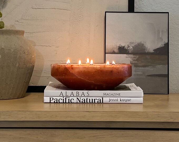 10 Oversized Dark Pink Himalayan Salt Candle Bowl/ Pure Coconut Apricot ...