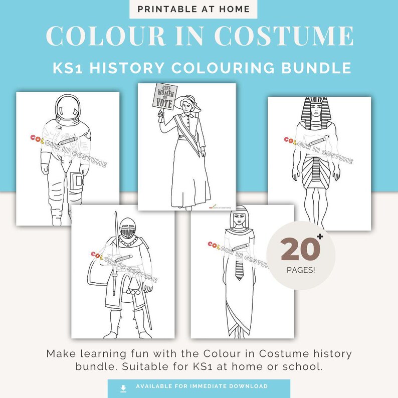 KS1 Colour in Costume - Printable History Bundle. for Home or School ...