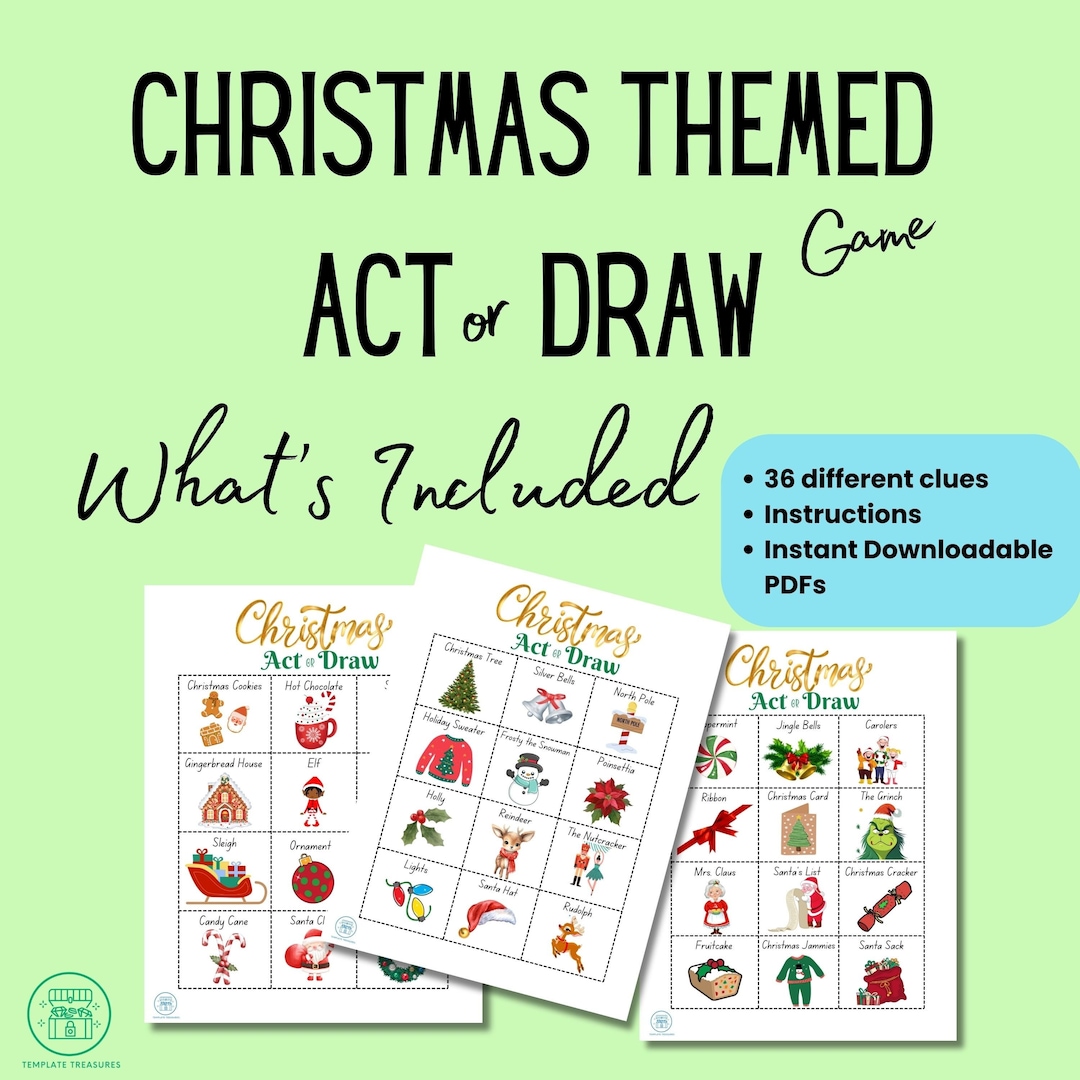 Christmas Charades Pictionary Game, School Party Game, Christmas ...