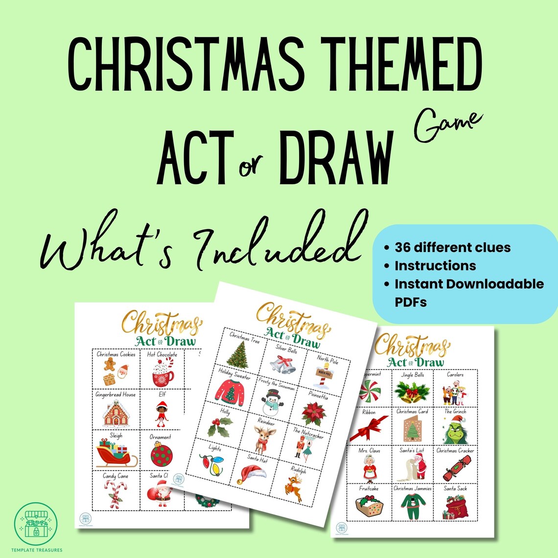 Christmas Charades Pictionary Game, School Party Game, Christmas ...