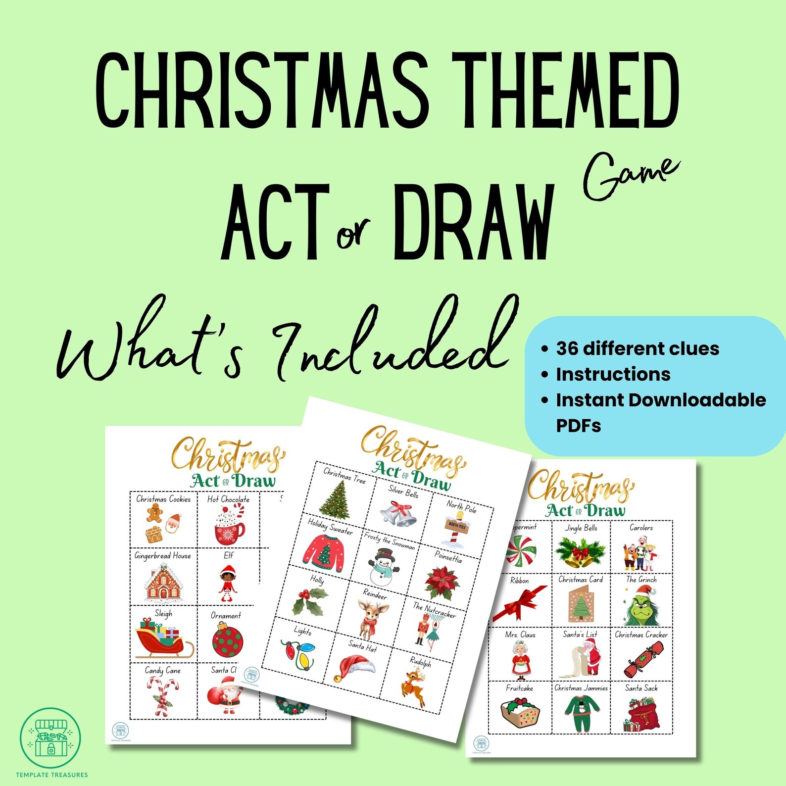 Christmas Charades Pictionary Game, School Party Game, Christmas ...