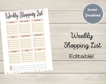 Editable Weekly Shopping List Printable Shopping List - Etsy