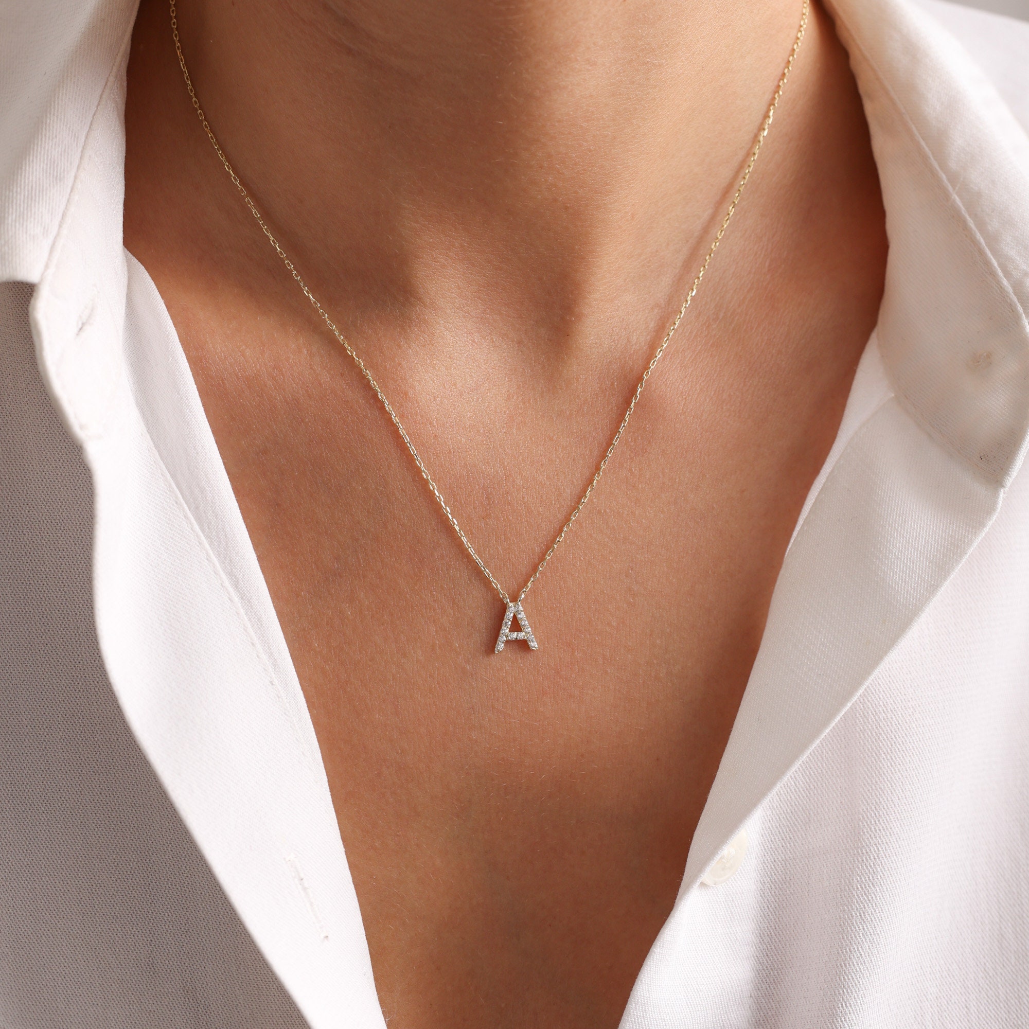 14K Gold Initial Necklace, 18K Gold Plated Initial Necklace, Initial ...