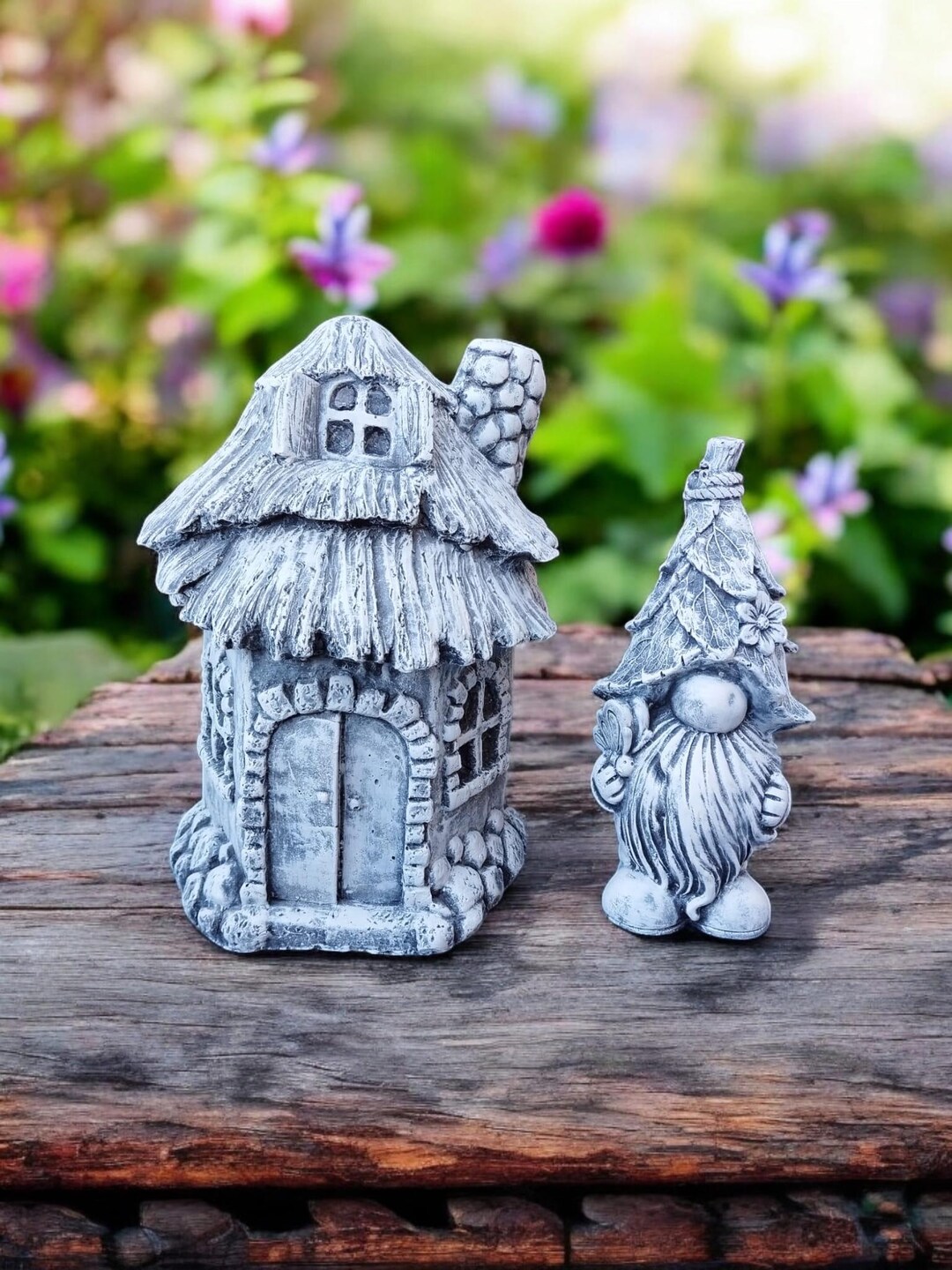Concrete Statue Set House and Dwarf Stone Ornament Garden Decor House ...