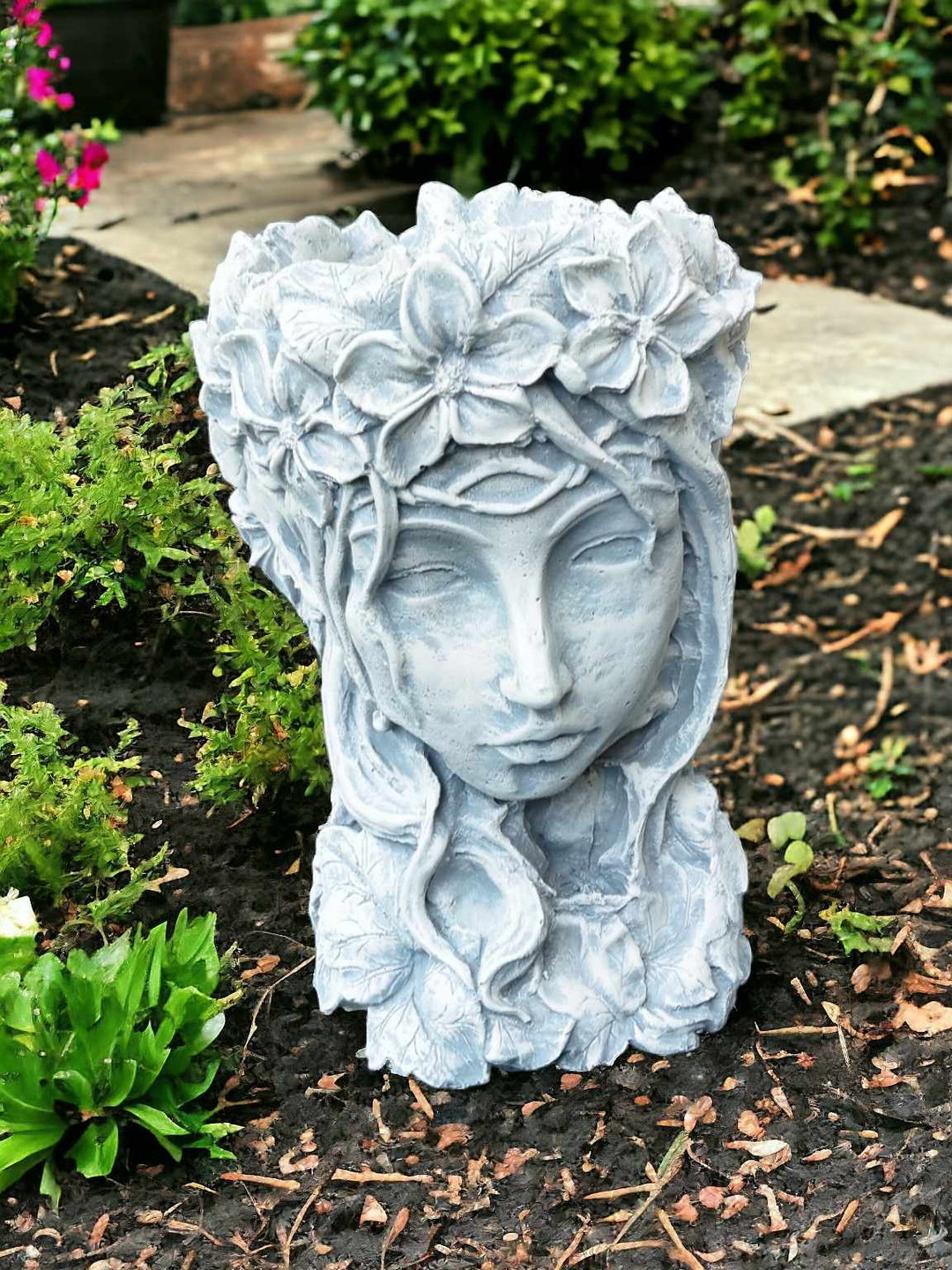 Concrete Lady Planter Head Natural Stone Greek Sculpture Stone Garden ...