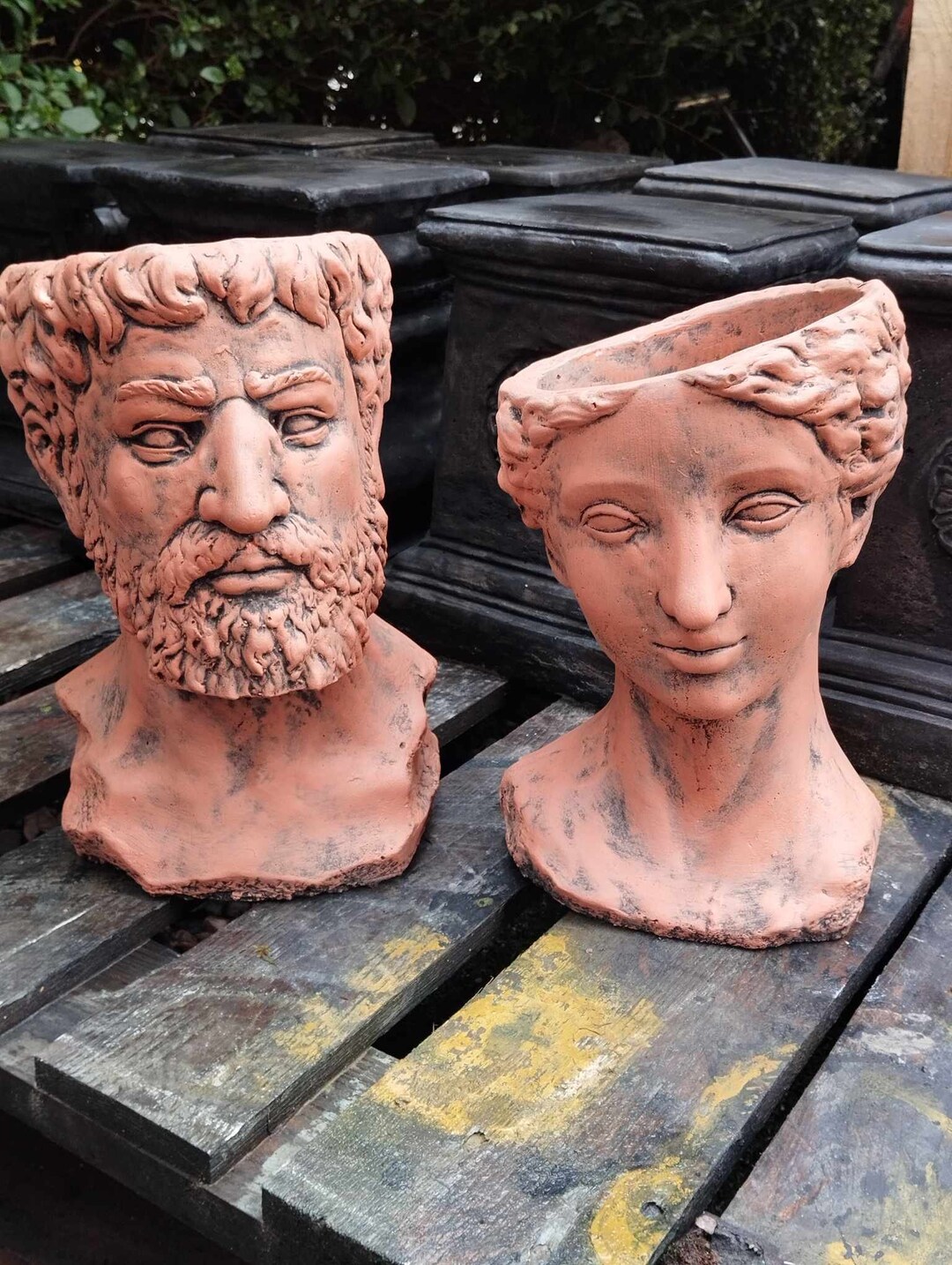 Roman Citizens Couple Concrete Planters Set Garden Stone Ornaments Pair ...
