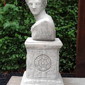 Apollo Bust Statue and Pedestal Lady Greek Goddess Sculpture Stone ...