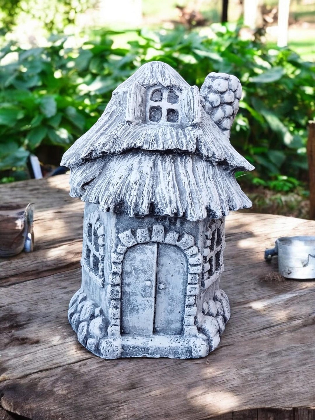 Concrete Statue Large Pixie House Stone Ornament Garden Decor 34x23 Cm ...