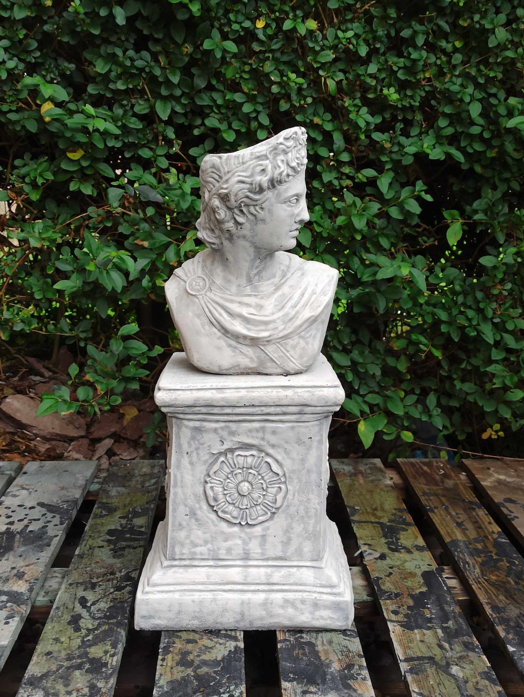 Apollo Bust Statue and Pedestal Lady Greek Goddess Sculpture Stone ...